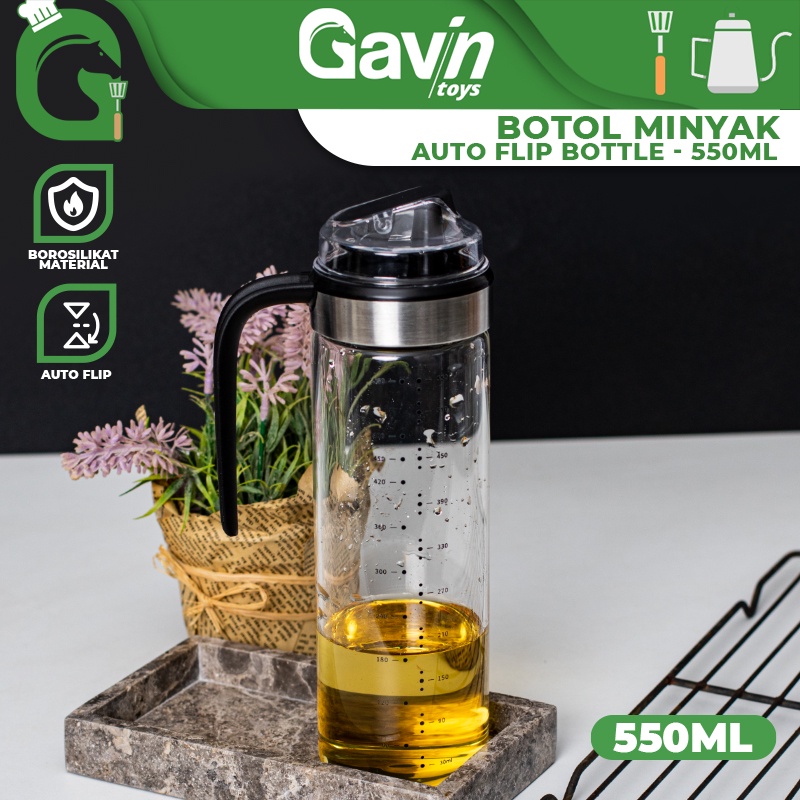 Jual Botol Minyak Kaca 550ml Gula Cair Kecap Auto Flip Bottle Oil ...