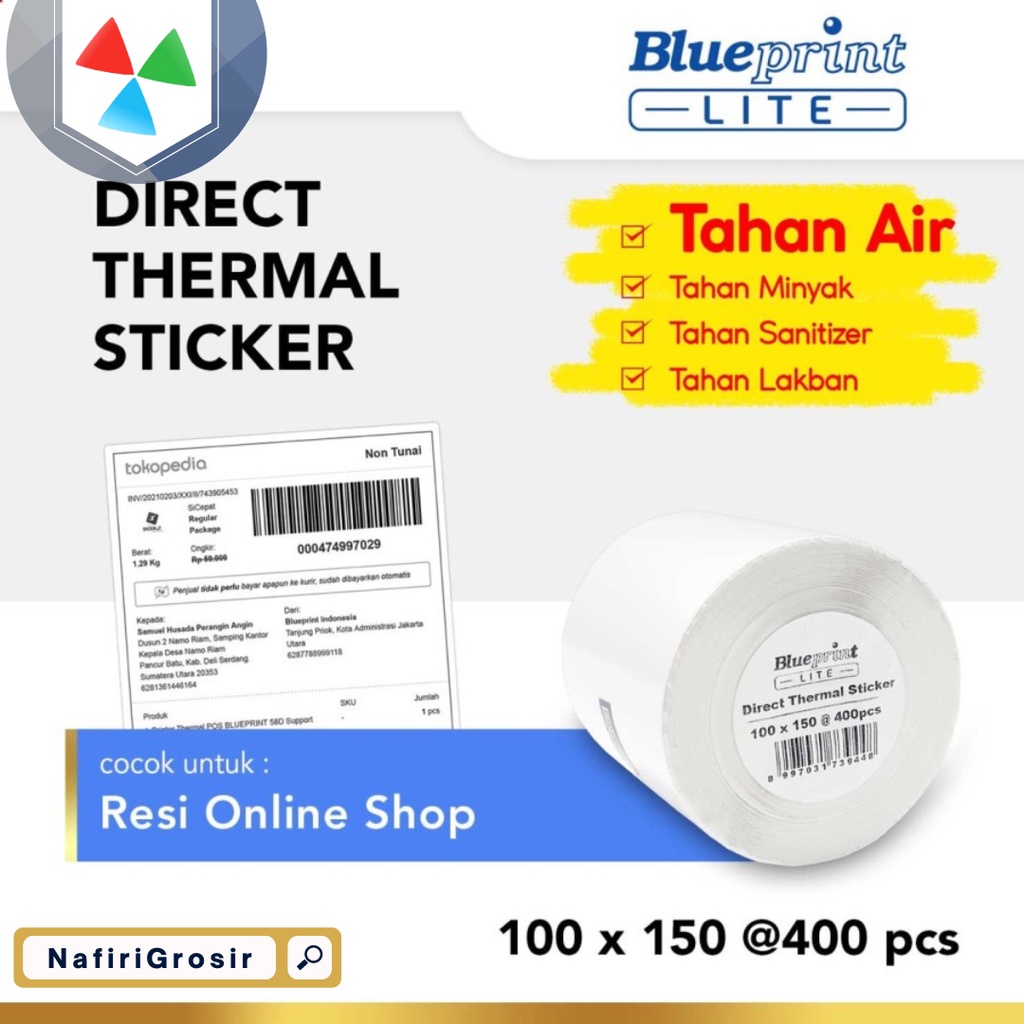 Jual KERTAS STIKER BLUEPRINT 100X150 ISI 400PCS CETAK RESI LABEL ...
