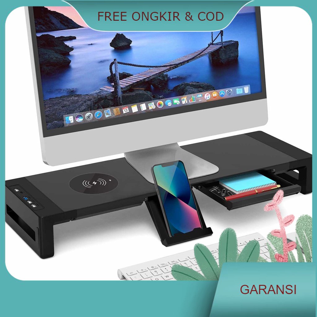 Jual Limited Meja Laptop Desk Monitor Stand with Wireless Charging and ...