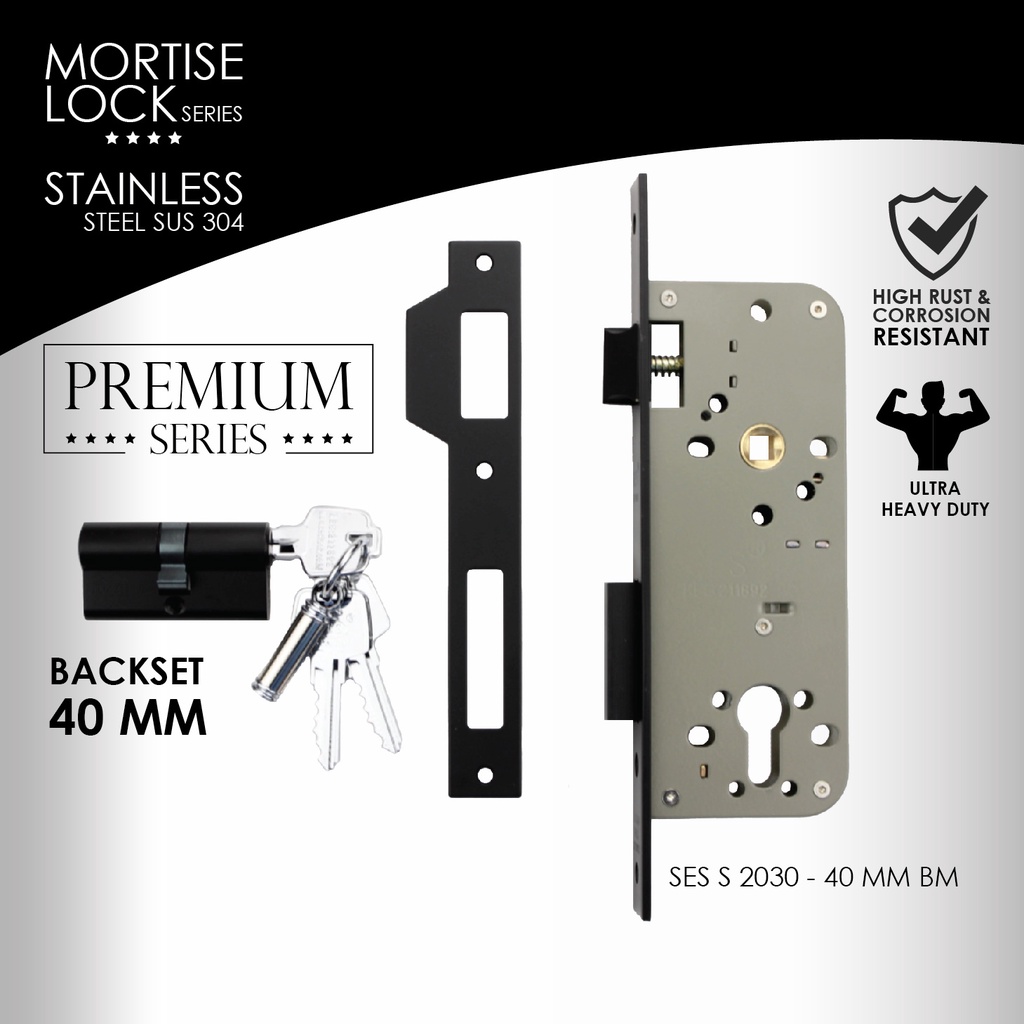 Jual Body Kunci Pintu - Mortise Lock SES 2030 - 40 MM BM Sus 304 | Shopee Indonesia