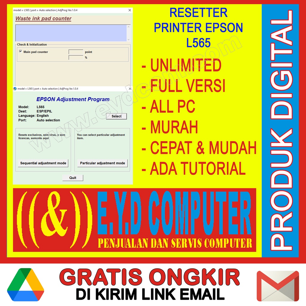 Jual RESSETER EPSON L565 ALL PC UNLIMITED BANYAK PC FULL VERSI RESETTER RESET RESETER PRINTER ...