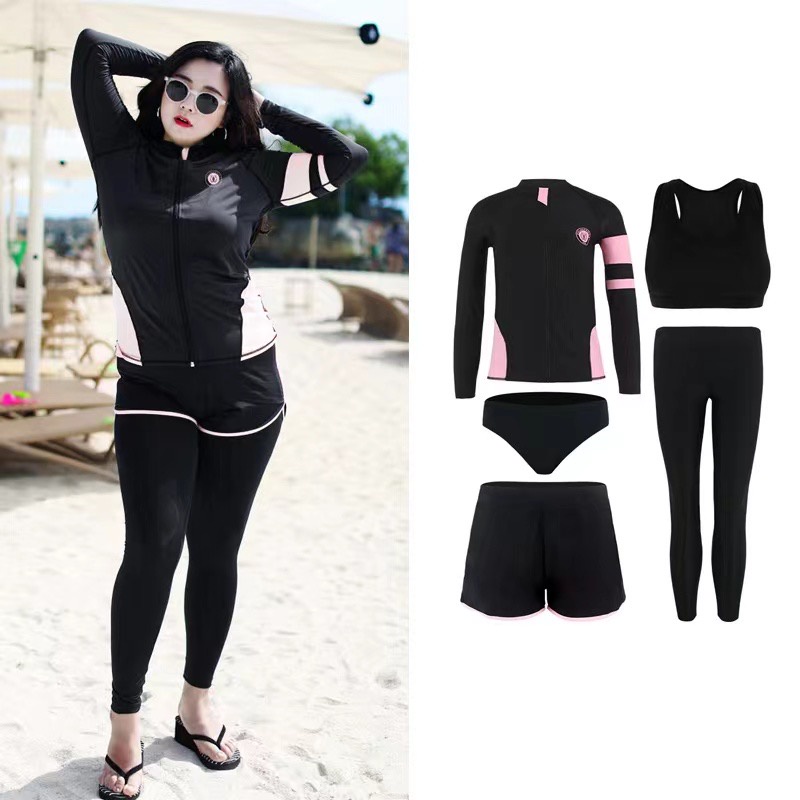 Jual Rash Guard Wanita Baju Renang Jumbo Big Size 5 Pcs Set Lengan