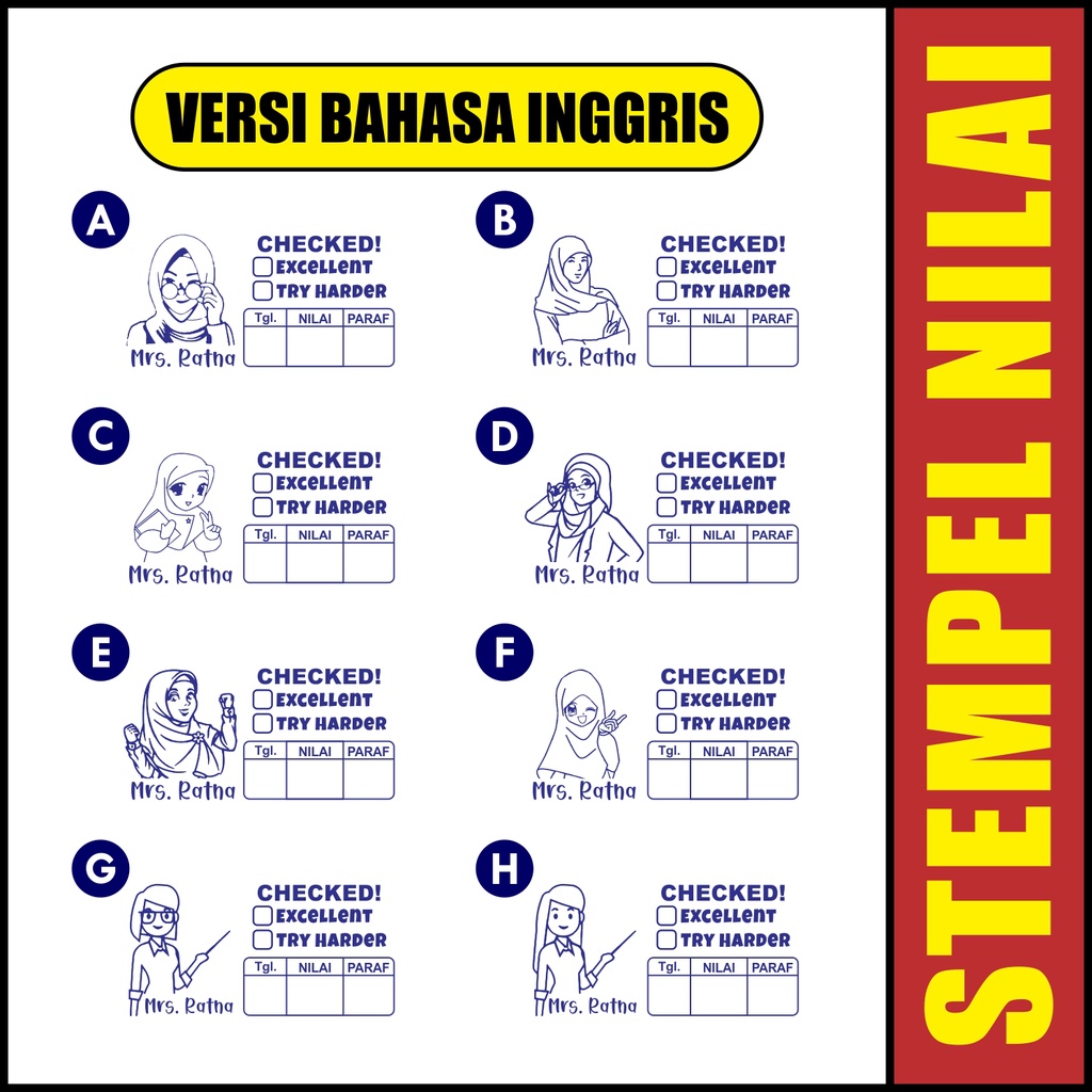 Jual Stempel Nilai Paraf Tanggal Guru Inggris Version 22 x 43mm ...