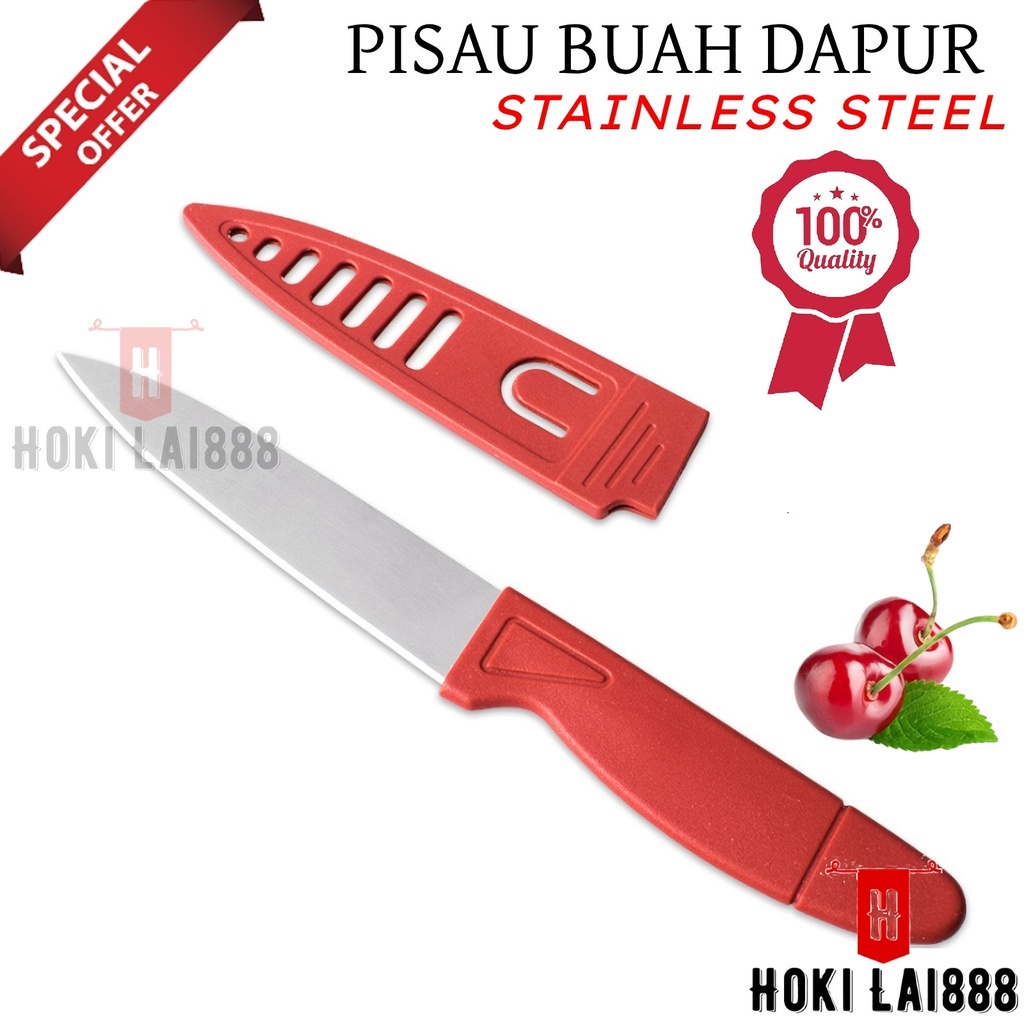 Jual [HKL] PISAU BUAH SARUNG MERAH / PISAU DAPUR STAINLESS STEEL ...