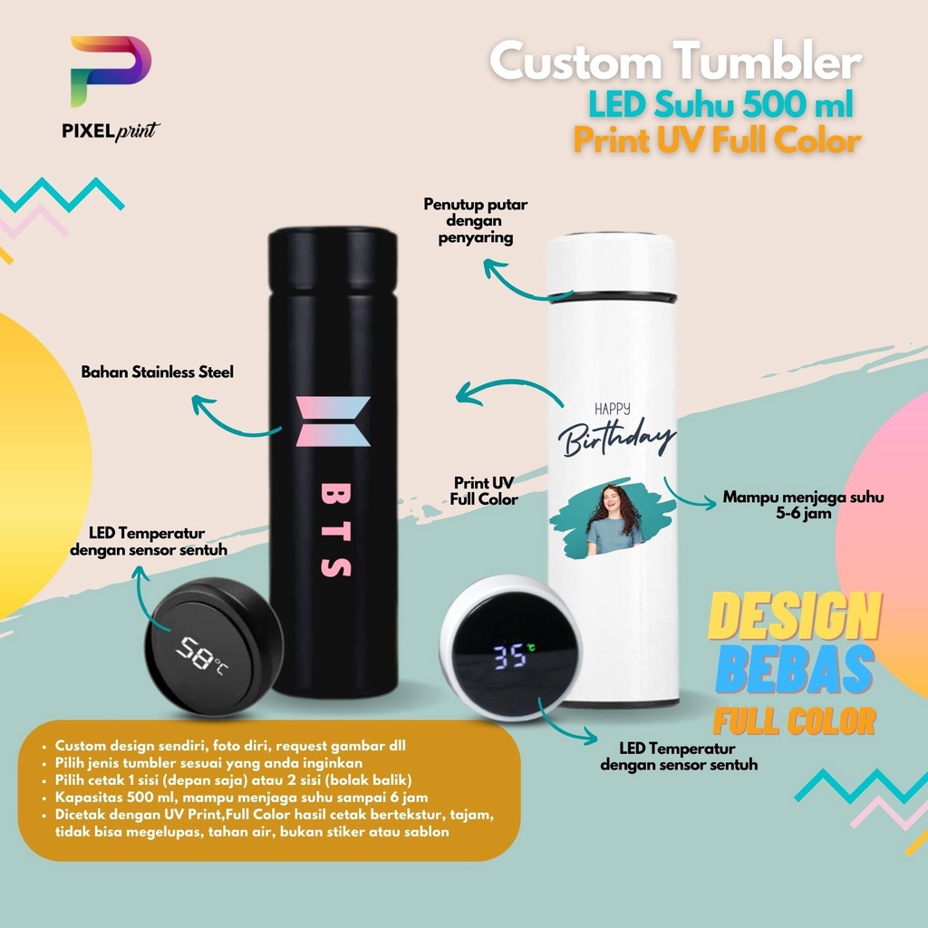 Jual Tumbler LED Suhu Custom UV Print Full Color | Shopee Indonesia