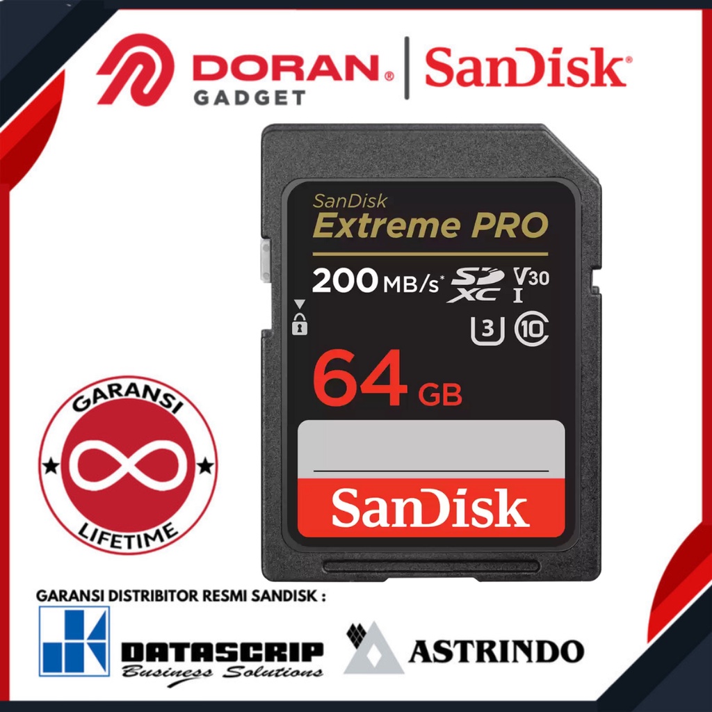 Jual Sandisk SD Card 64GB CL10 200Mbps A2 Extreme Pro Memory Card 64GB ...