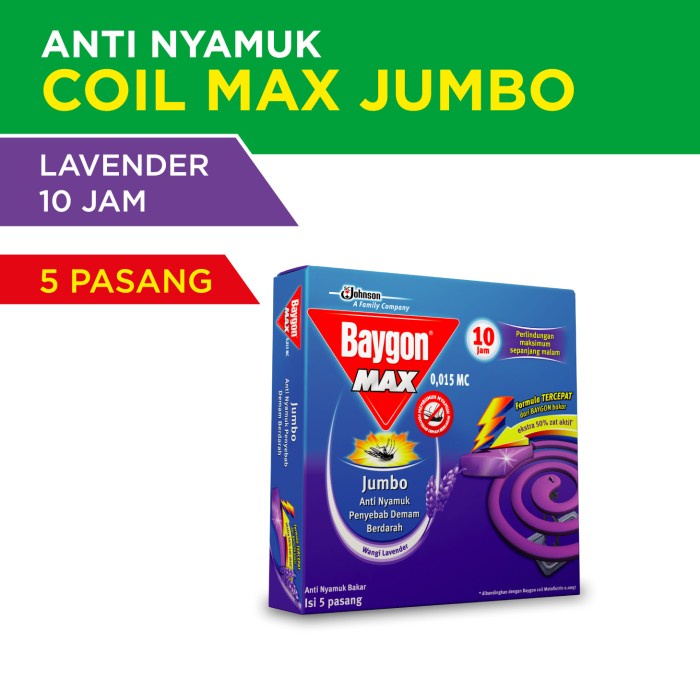 Jual Baygon Obat Nyamuk Bakar Lavender Isi 5 Pasang Baygon Coil Jumbo Max Lavender 10Hr 150g ...