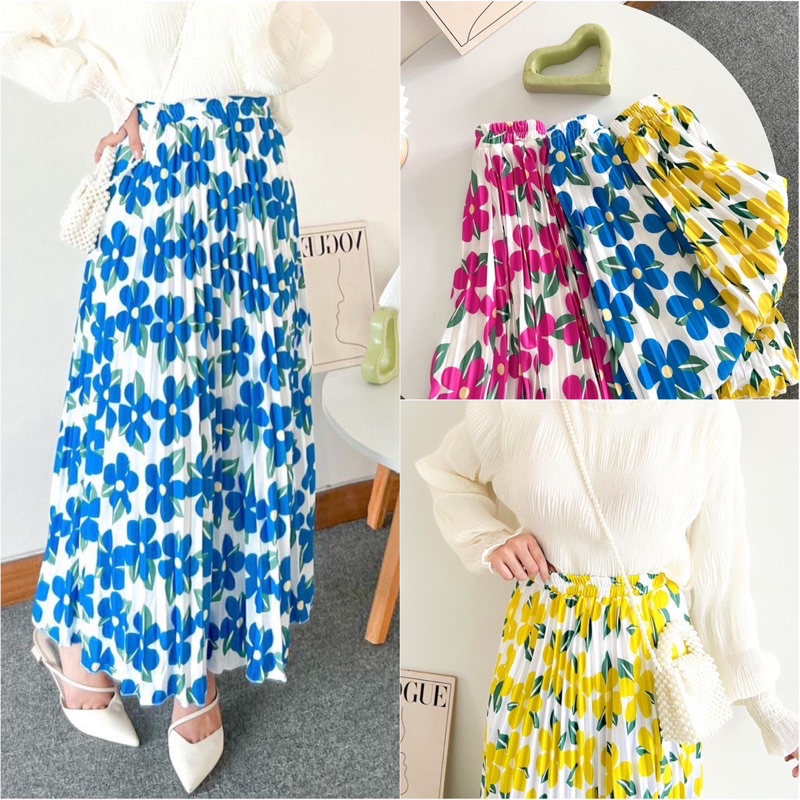 Jual FLORA ROK PLISKET MOTIF - rok plisket motif bunga rok simple bunga ...