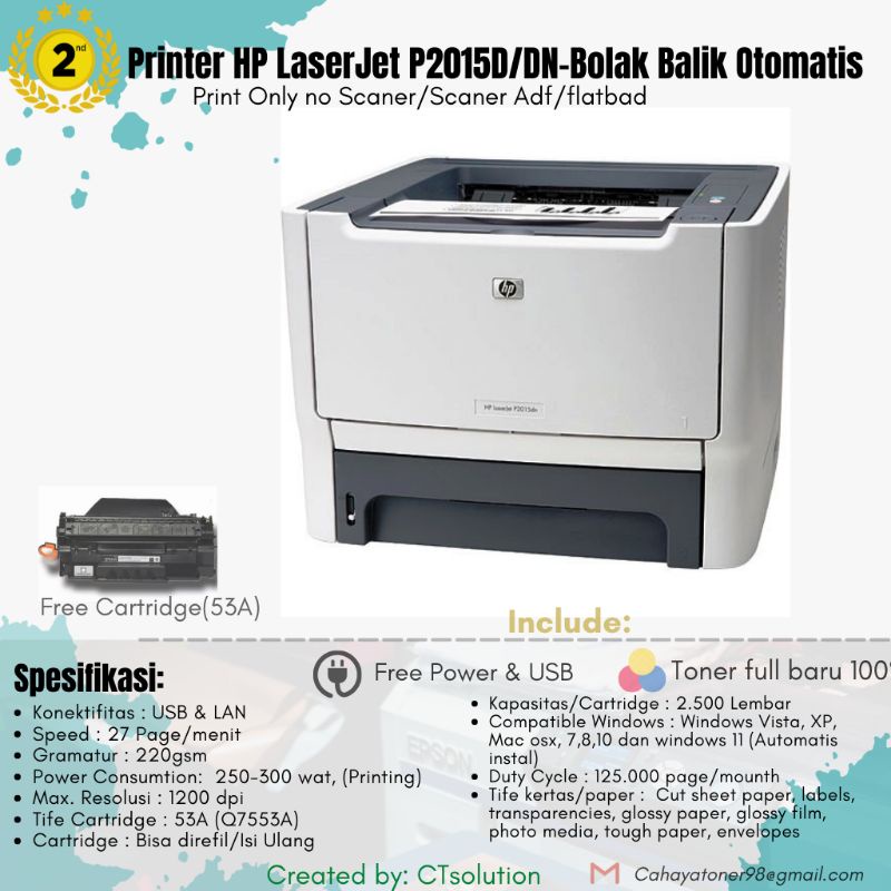Jual HP LaserJet 2015 CB366A | Sudah Duplex Otomatis | Shopee Indonesia