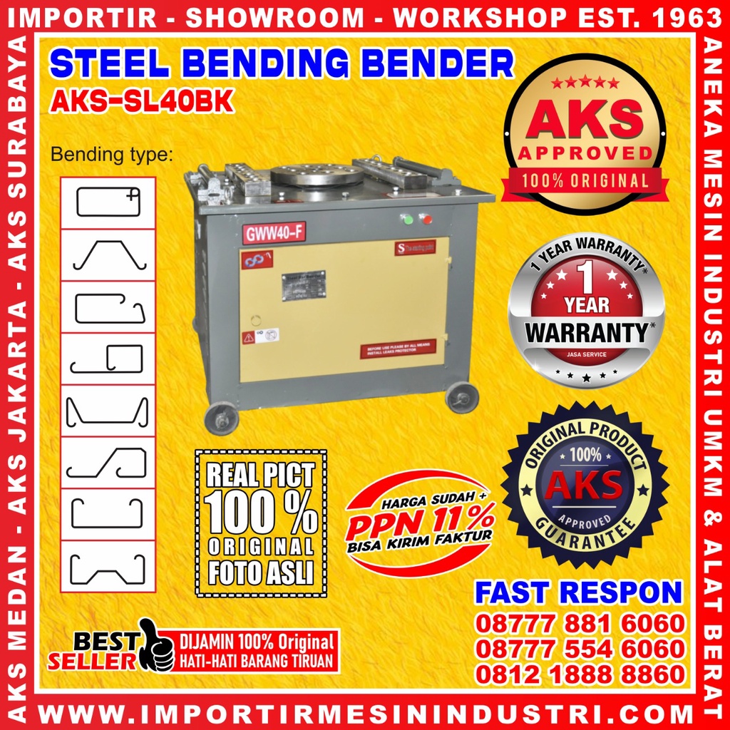 Jual Mesin Pembengkok Penekuk Besi Baja Beton 40 mm Steel Bar Bender ...