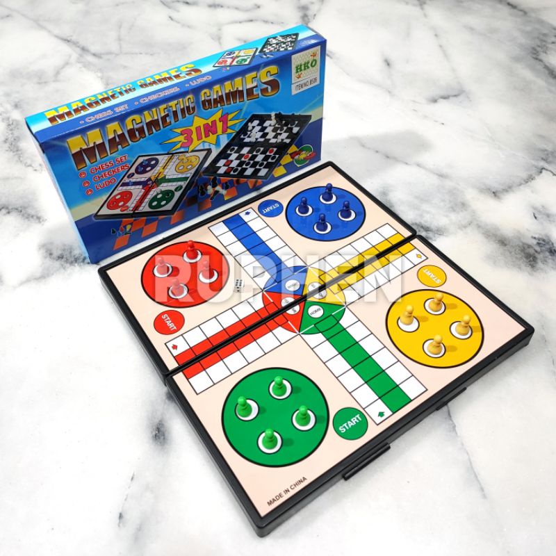Jual Magnetic Board Game 3 in 1 Ludo Catur Chess Checkers 24 x 24cm ...