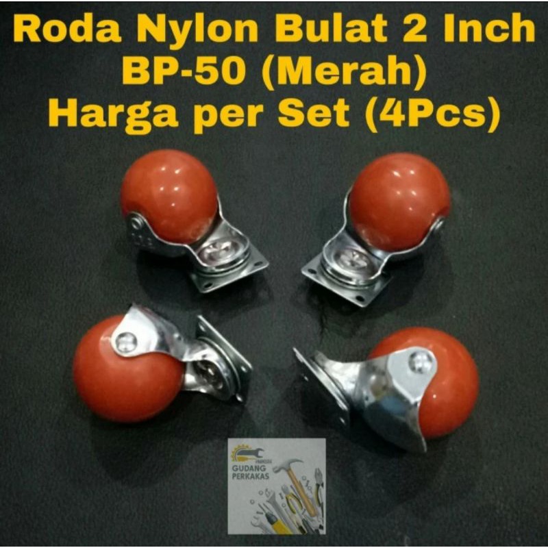 Jual Roda Bulat Nylon 2" Merah BP50 - Roda Kursi Caster Lemari Etalase ...