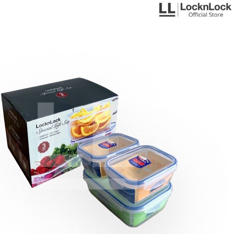 Jual Lock n Lock Gift Set Isi 3 1.2 liter 500 ml Lock&Lock Retangular ...