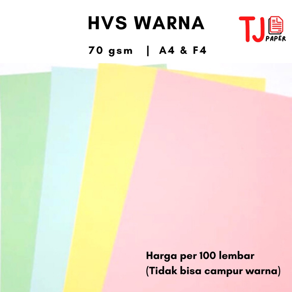Jual (100 lbr) HVS Warna 70 gsm A4/F4 - Merah Muda / Kuning / Biru Tua ...