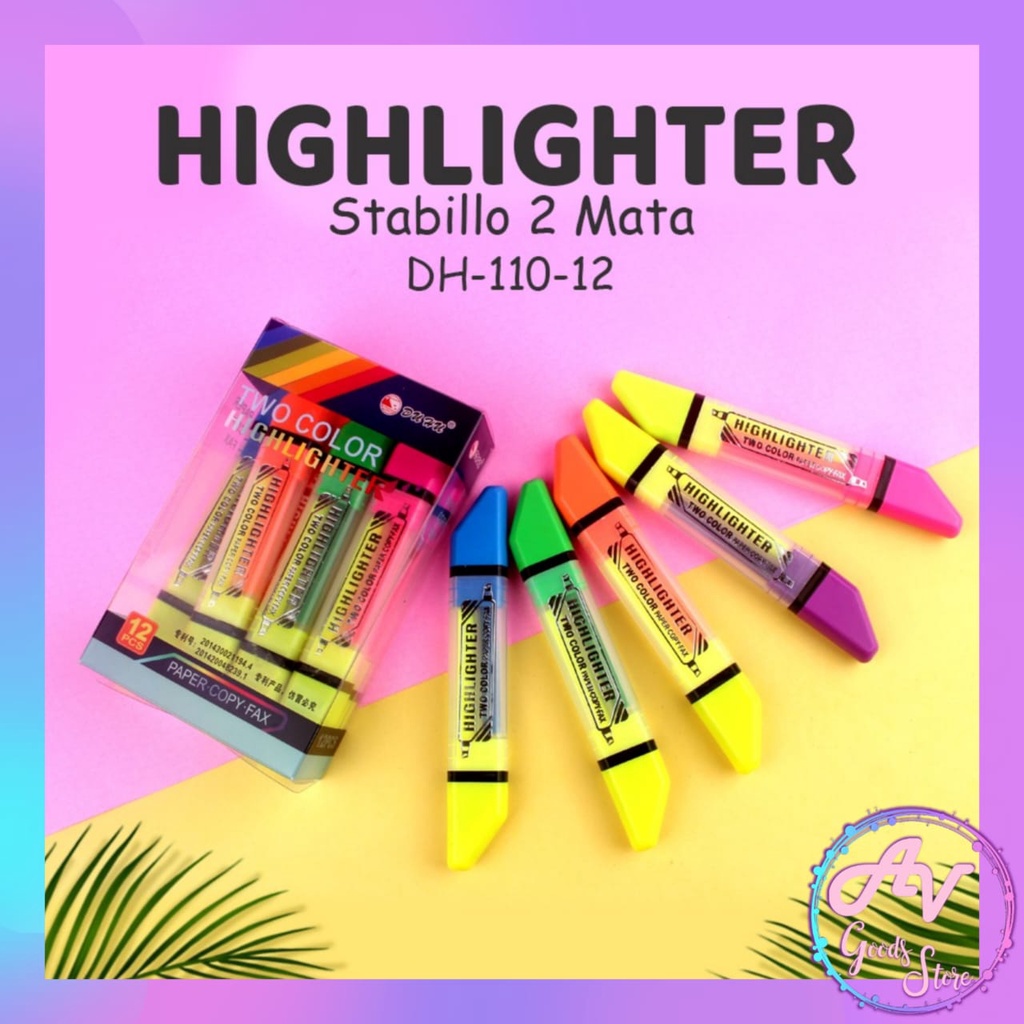 Jual stabilo / stabilo 2 warna murah / highlighter / 1PCS stabilo 2 ...