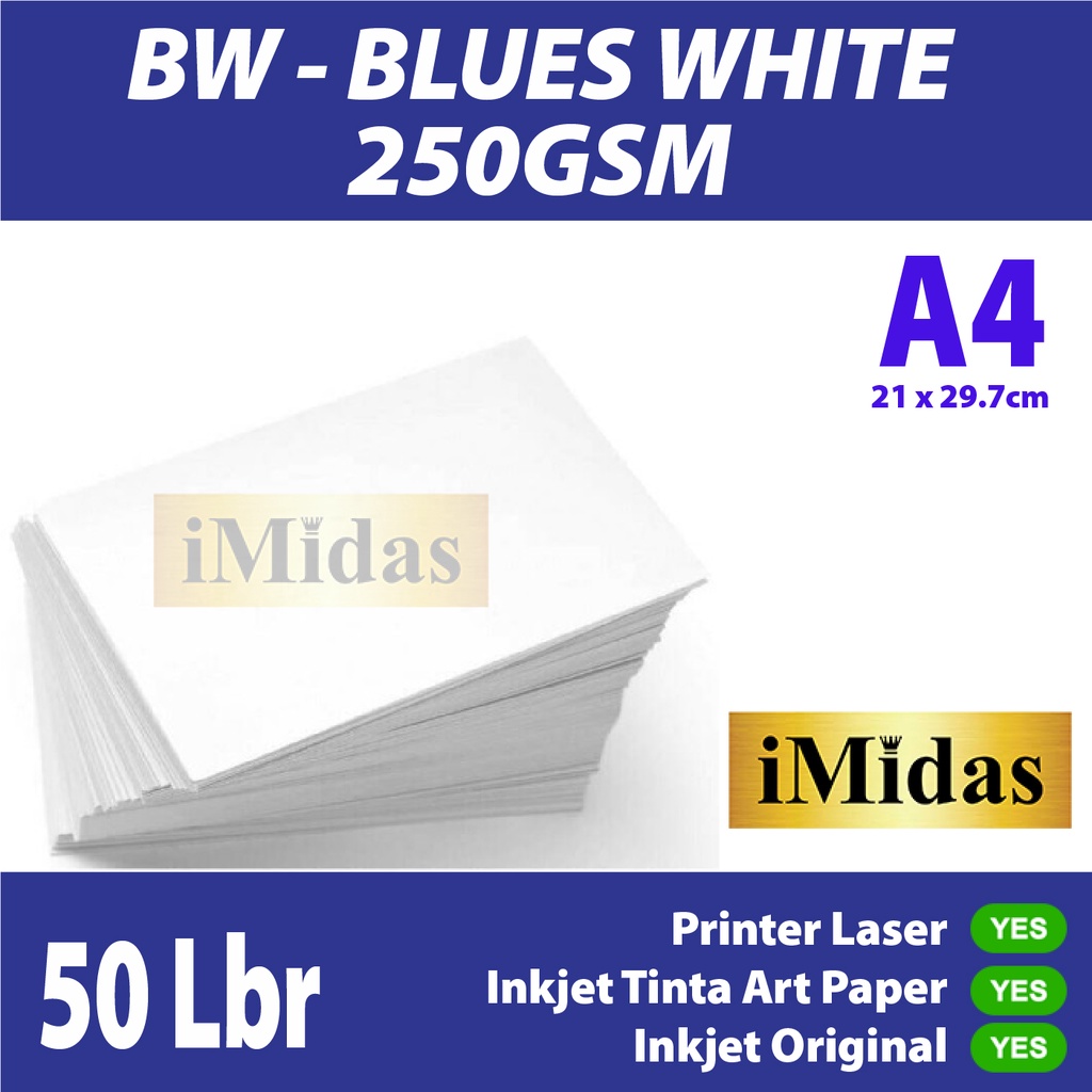 Jual Kertas BW Blues White 250 gram A4 50 Lembar / Kertas HVS Tebal 250 gsm | Shopee Indonesia