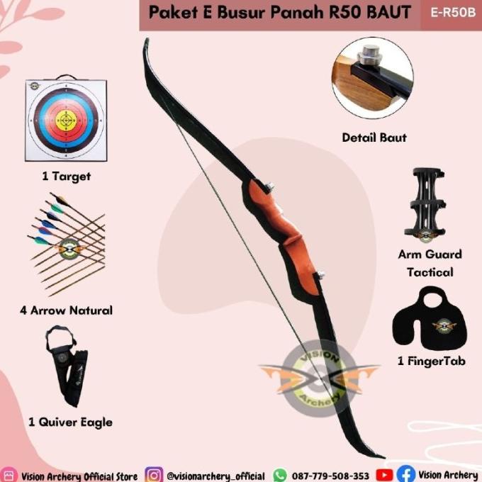Jual Paket E Busur Panah R50 Baut+Target+Arrow+Arm Guard+Finger Tab ...