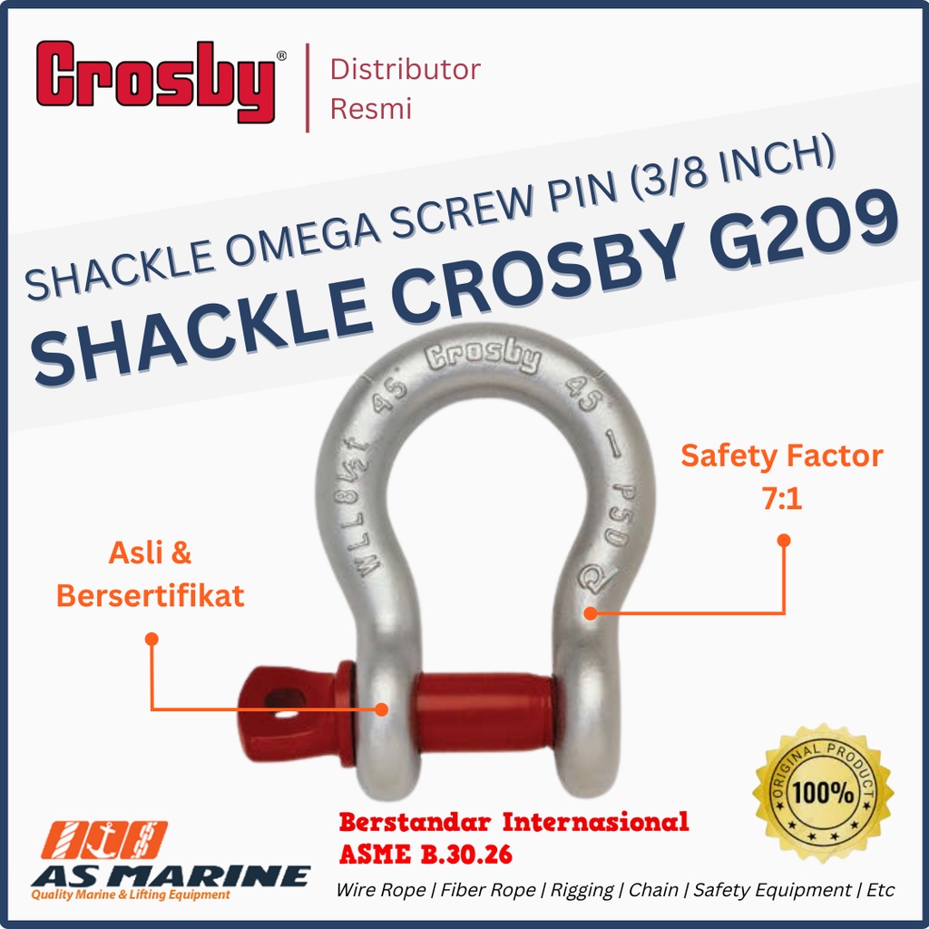 Jual Bow Shackle / Segel Omega Screw Pin G209 3/8 Inch 1 Ton Crosby USA ...