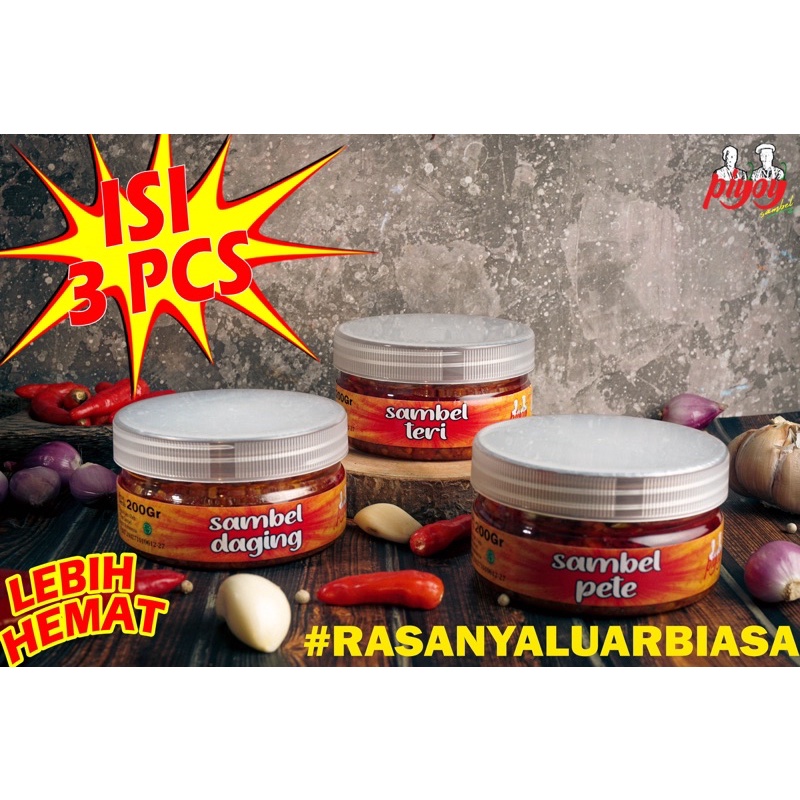 Jual Paket Piyoysambel Isi 3 - Sambel Teri 200 Gram - Sambel Daging 200 ...