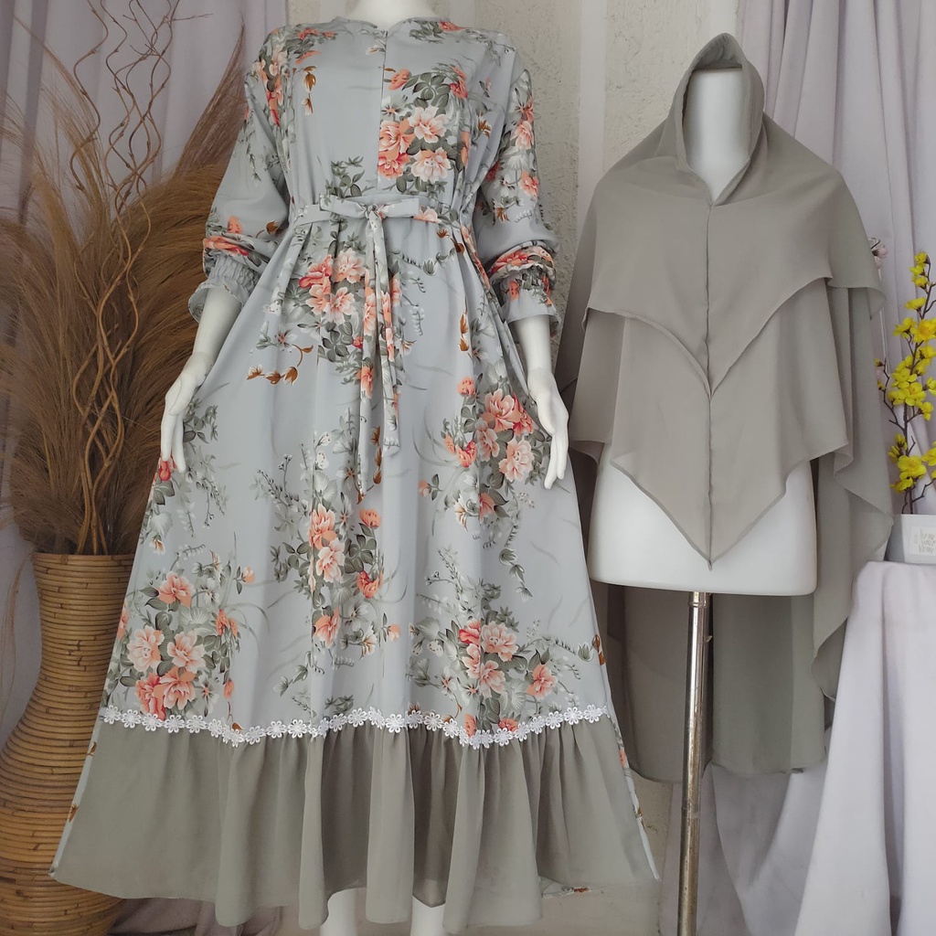 Jual GAMIS MONALISA SET HIJAB SAYAR'I MOTIF BUNGA SAKURA RENDA KECIL/GAMIS MONALISA PREMIUM ...