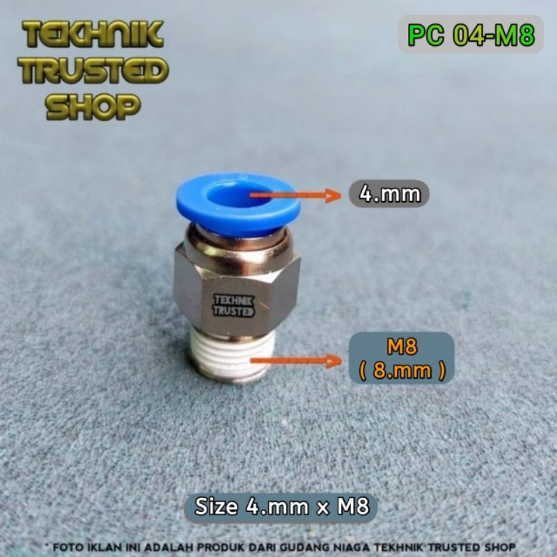 Jual Fitting lurus konektor selang 4mm x M8 Drat male PC 04-M8 BRASS | Shopee Indonesia