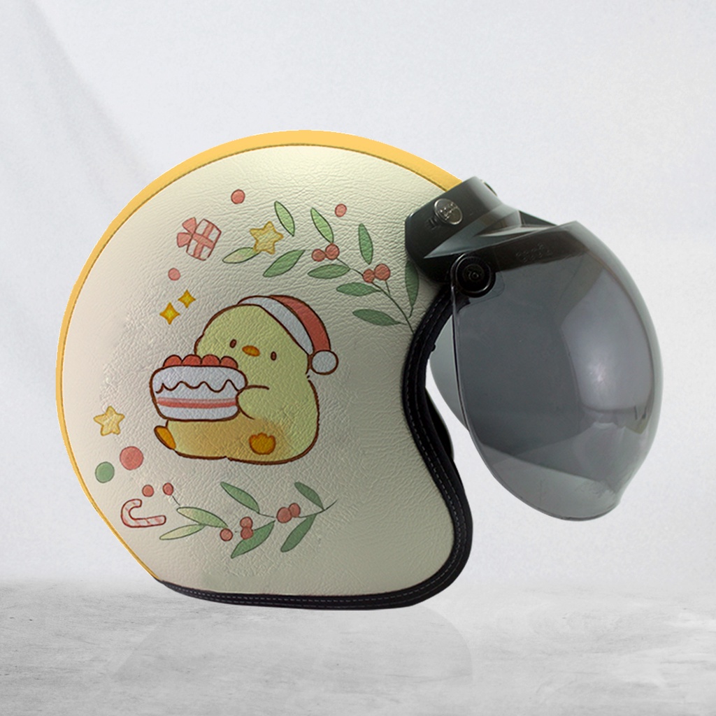 Jual Helm Bogo Retro Kulit Motif Kartun Anak Cristmas Egg Kuning SNI ...
