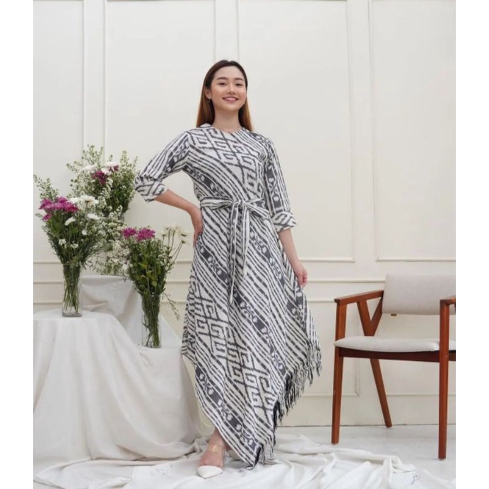 Jual NIYA ETHNIC || Dress Lancip Tenun Blanket Etnik Tradisional Abu-Abu Aneka Ragam Motif ...