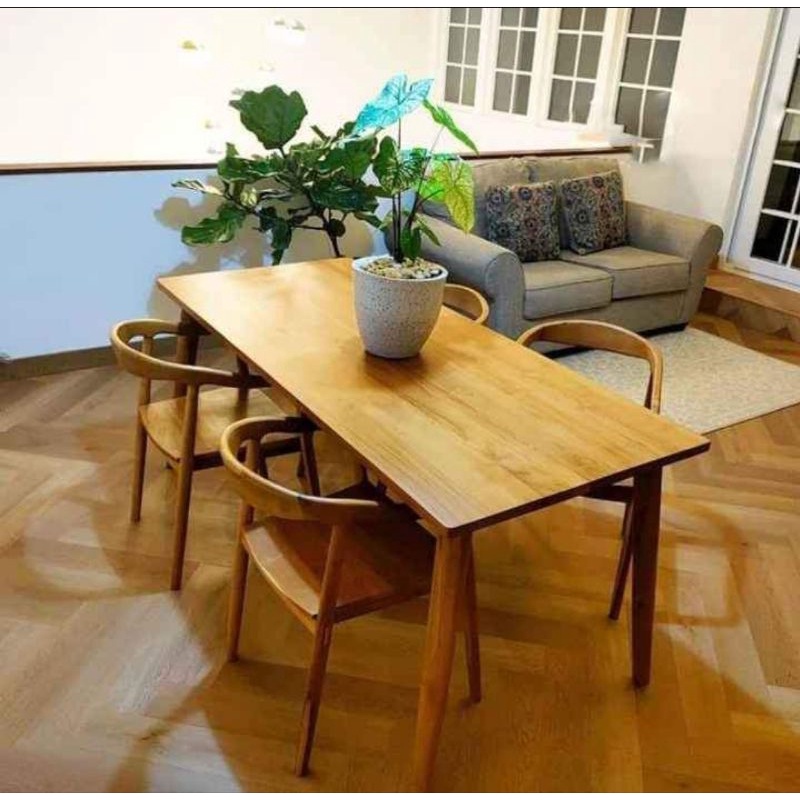 Jual MEJA MAKAN MINIMALIS KAYU JATI JEPARA KURSI 4 /Meja Cafe /Meja Resto | Shopee Indonesia