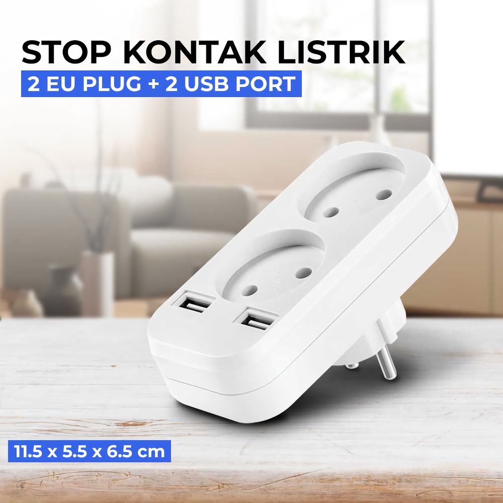 Jual APEN Stop Kontak Listrik 2 EU Plug + 2 USB Port Colokan ...