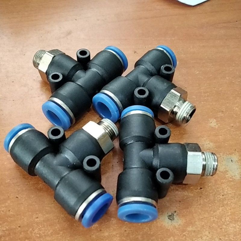 Jual fitting angin pneumatic model tee selang 8 mm drat tengah 1/8 ( 9 ...