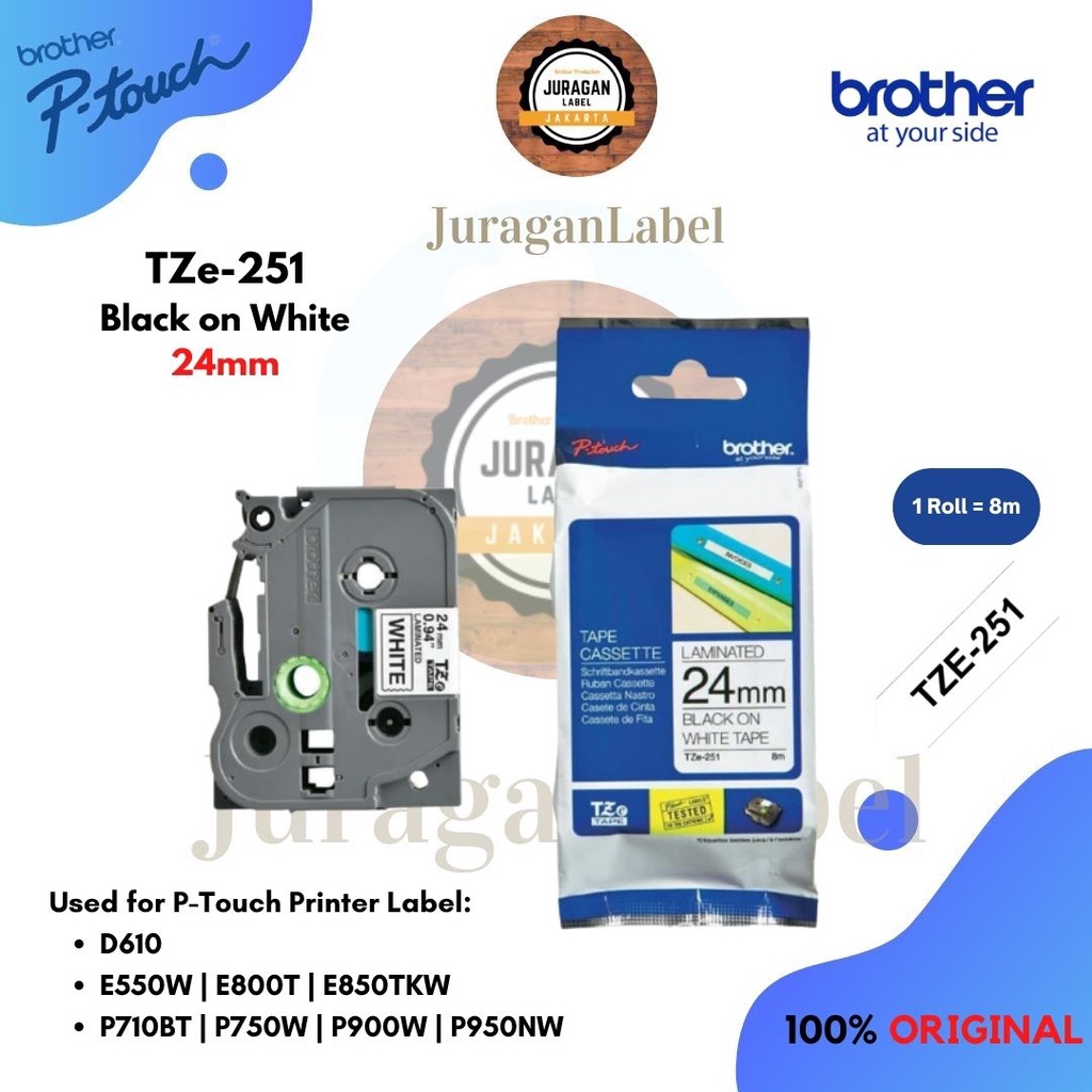 Jual BROTHER TZe-251 24mm PTouch Tape Label Barcode TZe251 Black on ...