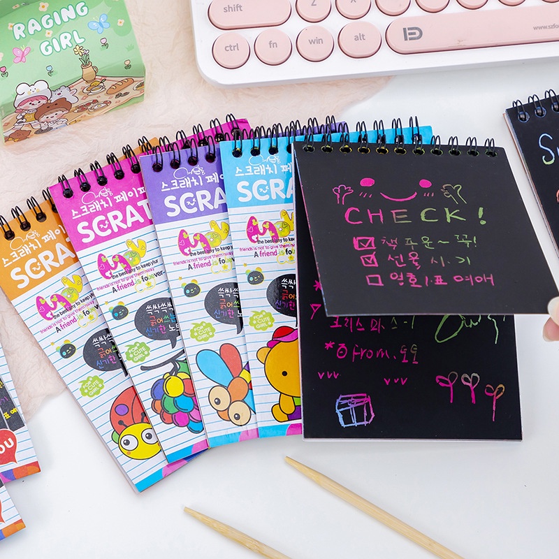 Jual SCRATCH NOTE / BUKU MAGIC WARNA / BLACK CARDBOARD MINI / SCRATCH ...