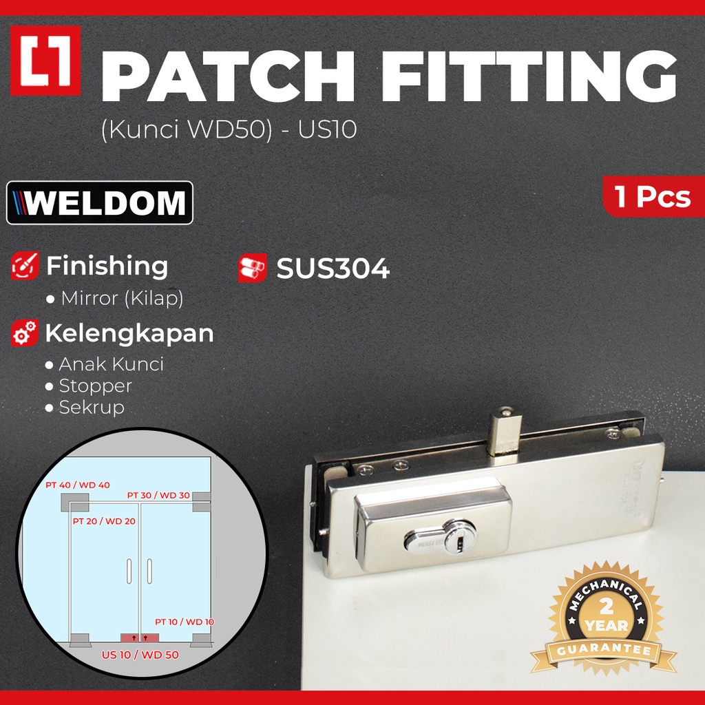 Jual WELDOM Patch Fitting Glass Door US 10 Kunci Pintu Kaca Bawah WD50 | Shopee Indonesia