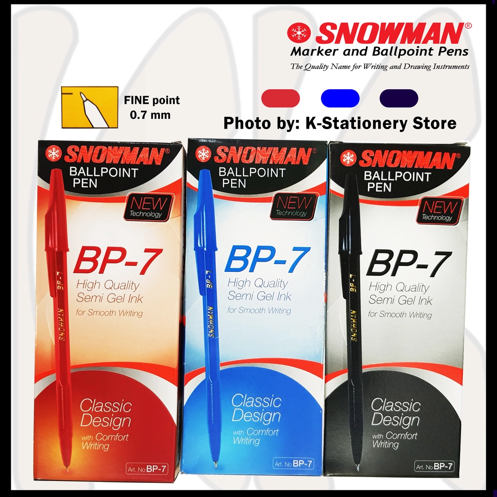 Jual [Lusin] Bolpen Snowman Ballpoint Pen BP-7 (Hitam / Merah / Biru ...