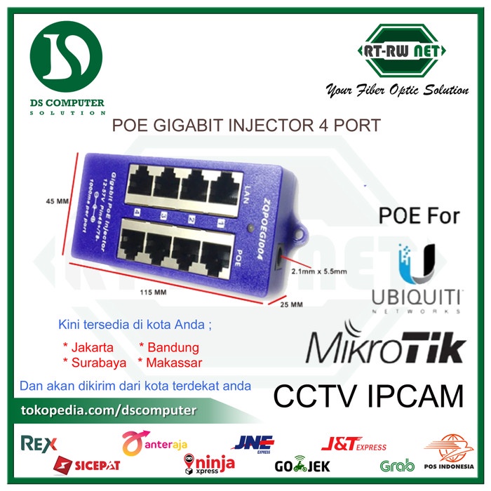 Jual POE Gigabit 4 Port Injector Support For Ubiquiti Mikrotik CCTV ...
