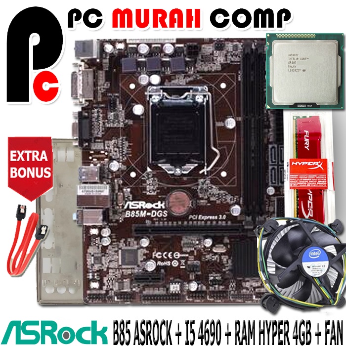 Jual Paket Motherboard Mobo Intel LGA 1150 B85 plus Proc. i5 4690 & Ram ...