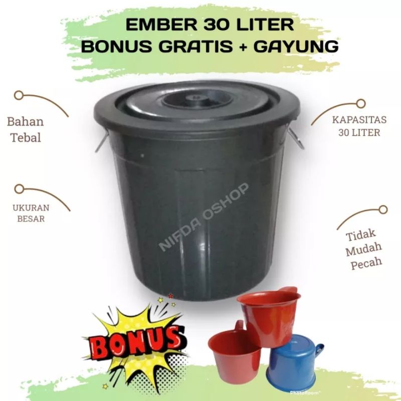 Jual Ember air tutup 30 Liter / ember plastik 30 liter Gratis gayung ...