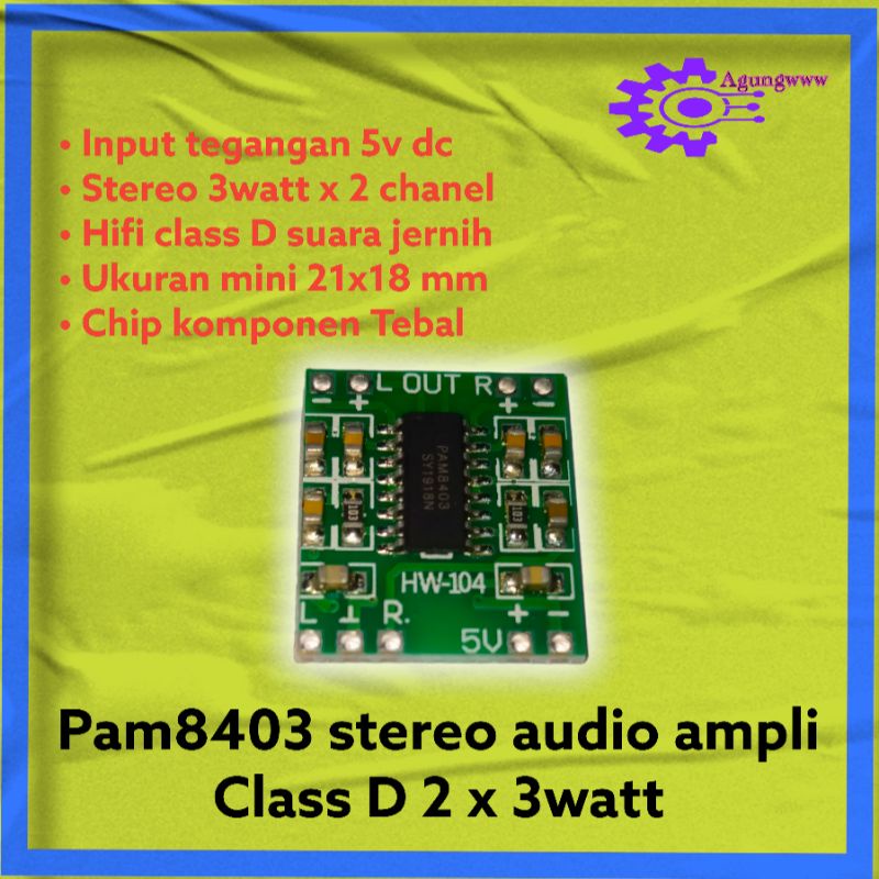 Jual PAM8403 mini hifi digital audio amplifier 2x3 watt stereo PAM8403 ...