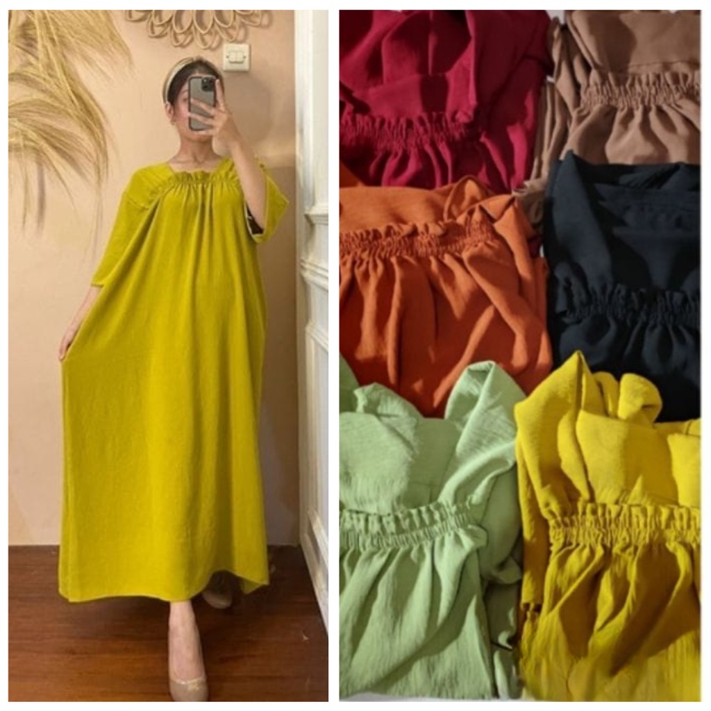 Jual Dres Fuji Viral Bahan Crinkle Airflow Dress Zara Kerut Dada Jumbo ...