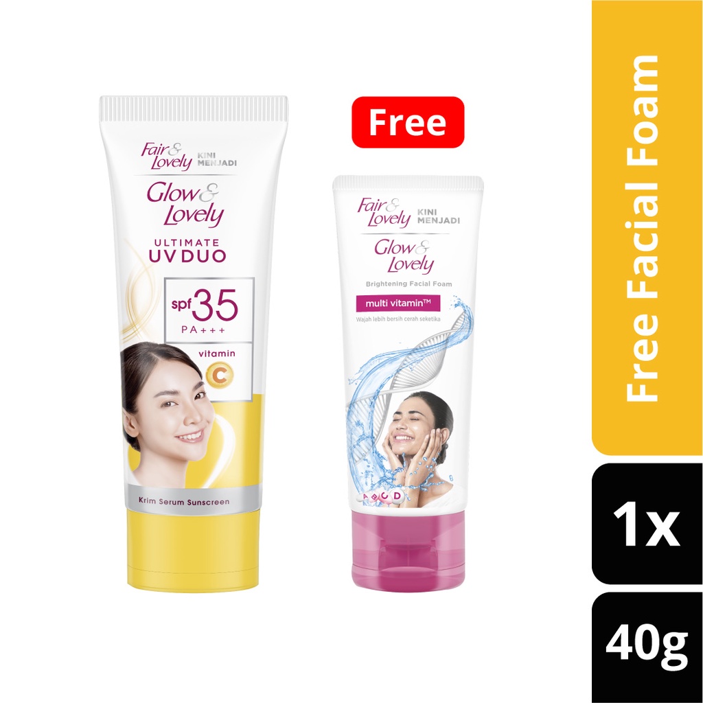Jual [BUY 1 GET 1 FREE] Glow & Lovely Ultimate UV Duo 40g FREE Glow & Lovely Facial Foam 50g ...