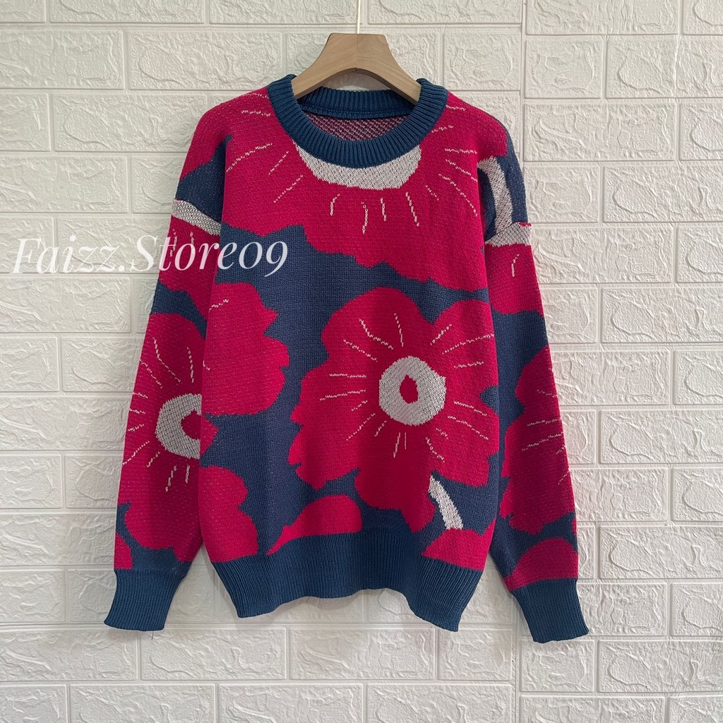 Jual SANDRINA SWEATER RAJUT MOTIF BUNGA OVERSIZE ATASAN LENGAN PANJANG ...