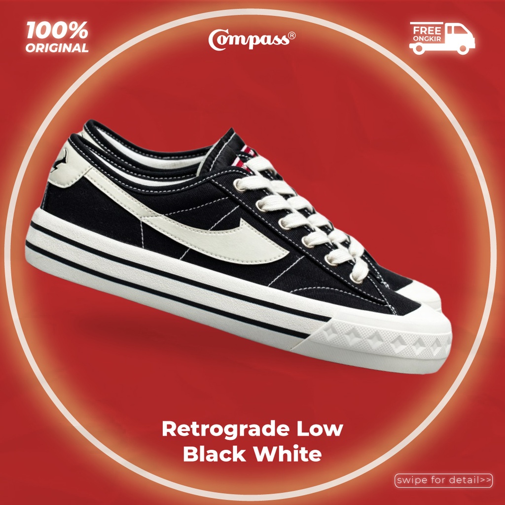 Jual Sepatu Compass Retrograde Black White Low Original | Shopee Indonesia