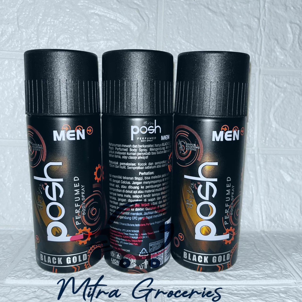 Jual POSH MEN PERFUMED BODY SPRAY BLACK GOLD 150ML 150 ML | Shopee ...