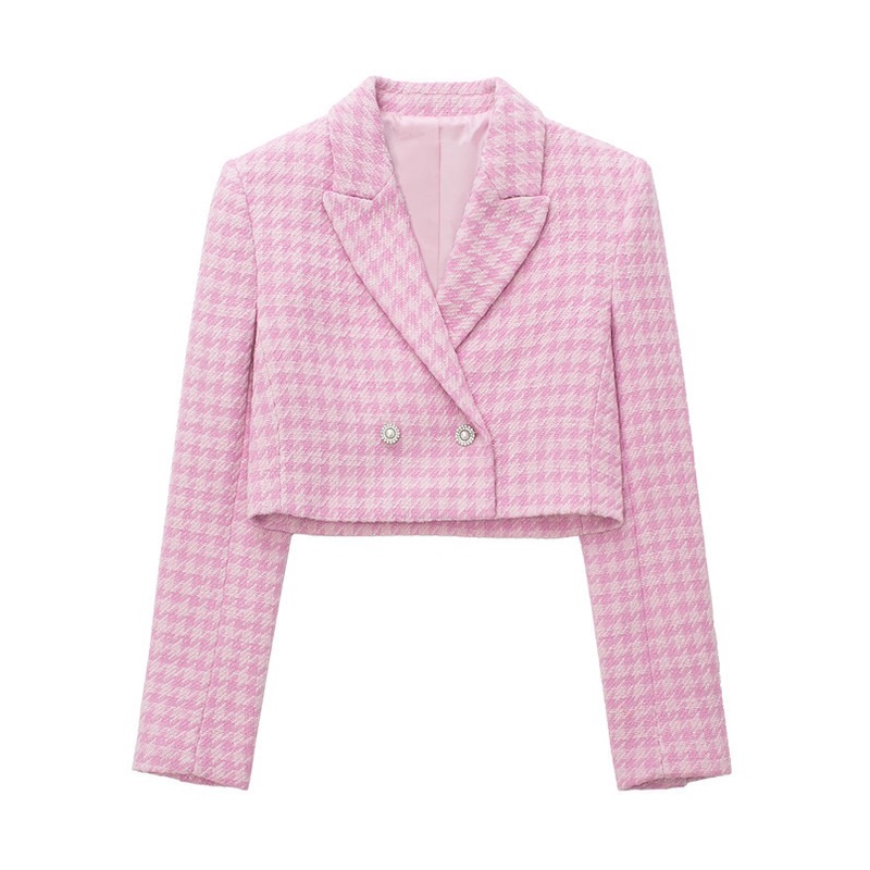 Jual Blazer Tweed Pink Plaid 004441 | Shopee Indonesia