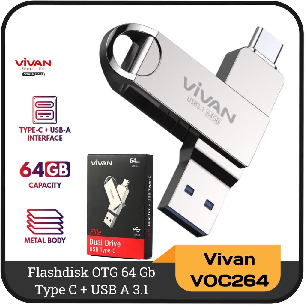 Jual OTG Flashdisk 64Gb Vivan VOC264 Type C High speed USB 3.1 | Shopee ...