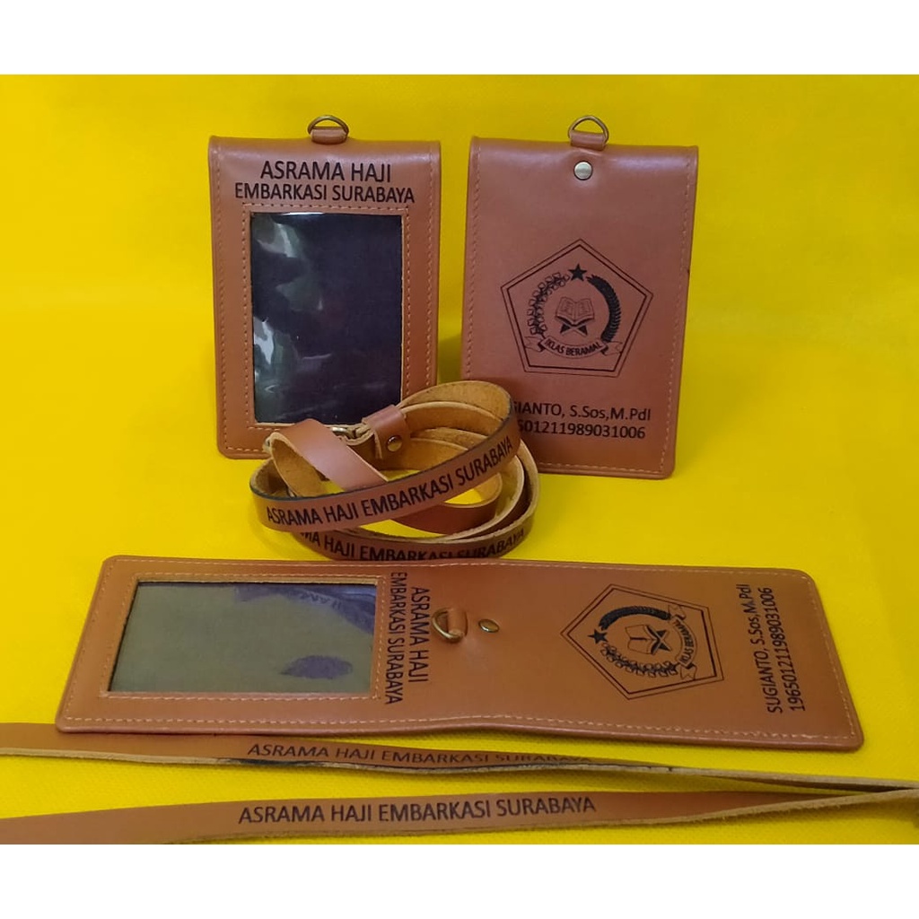 Jual Dompet id card kulit + tali lanyard kulit free laser nama / logo ...