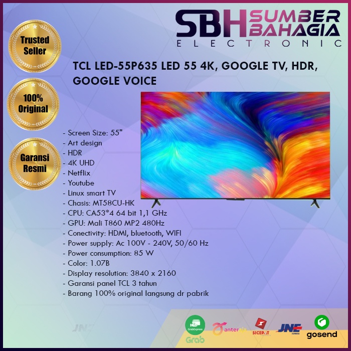 Jual TCL LED-55P635 LED 55 4K, GOOGLE TV, HDR , GOOGLE VOICE (NEW ...