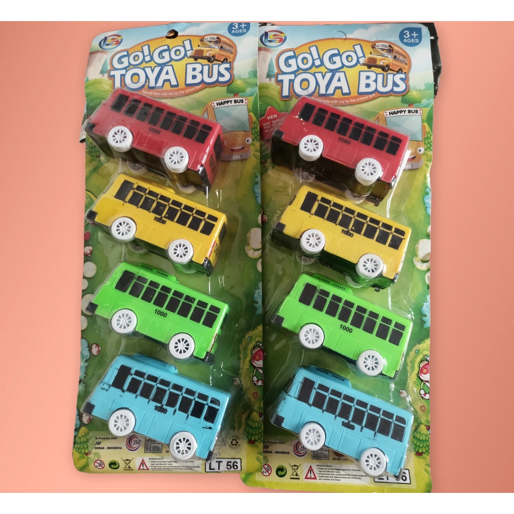 Jual MRENEEO BUS TOYA 4 PCS PULLBACK MERAH BIRU KUNING HIJAU MAINAN BIS ...
