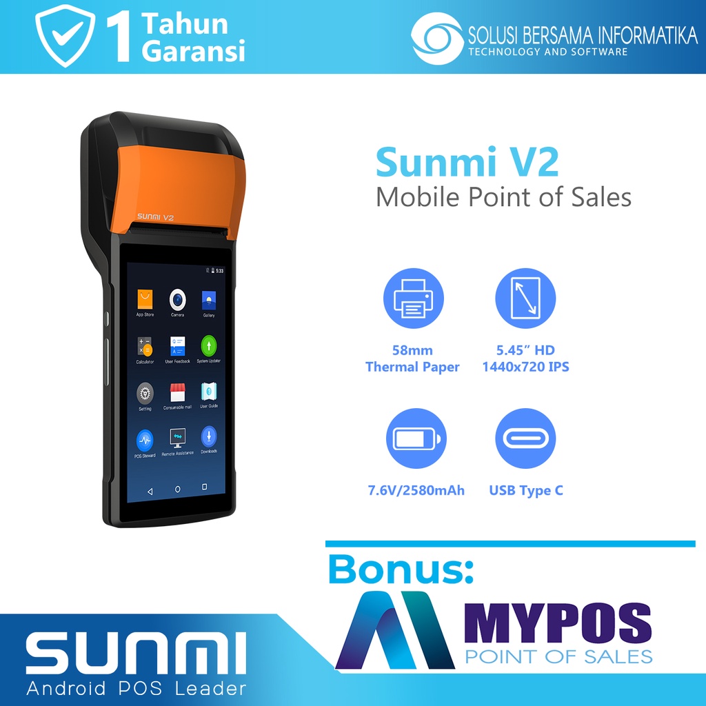 Jual Mesin Kasir Sunmi V2 4G 1/8 FREE MYPOS | Shopee Indonesia