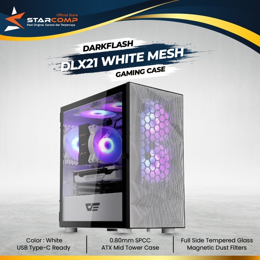 Jual Aigo DarkFlash DLX21 Mesh Full Tempered Glass ATX Gaming Case DLX ...